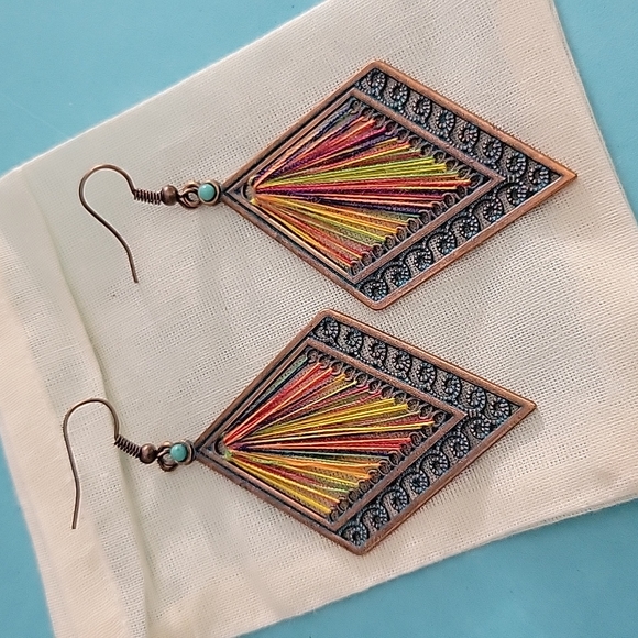 Jewelry | Bohemian Fall Copper Scrolled String Art Diamond Drop ...